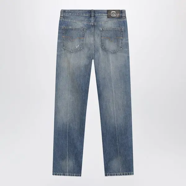 Versace Distressed Straight-leg Jeans In Denim - Blue