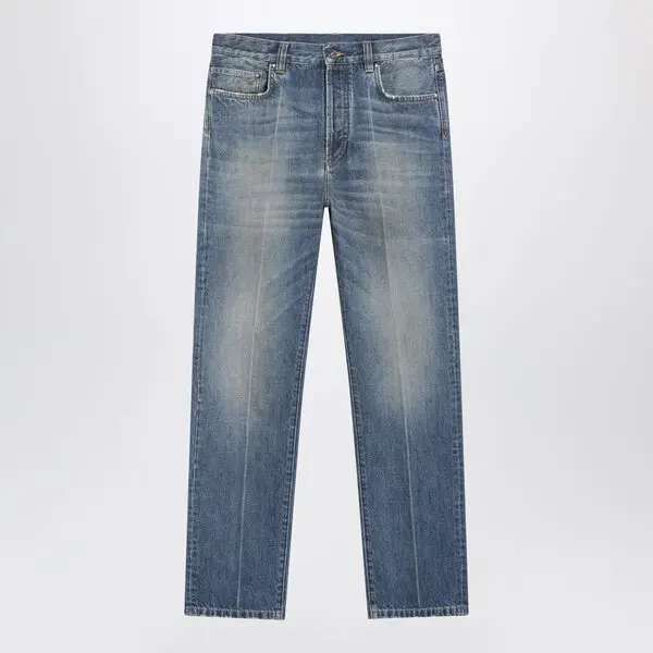 Versace Distressed Straight-leg Jeans In Denim - Blue