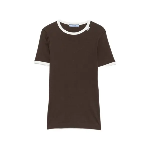 Prada Cotton Ribbed Knit Crewneck T-shirt - Brown