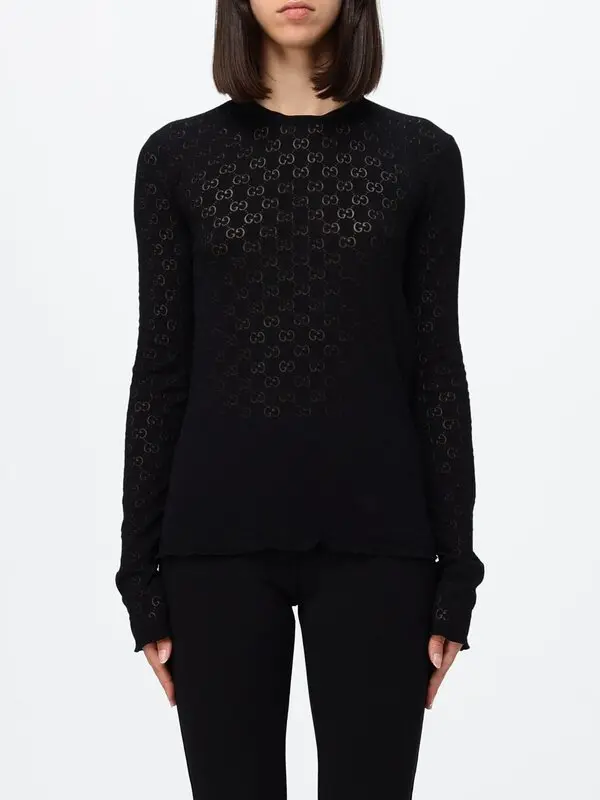 Gucci Gg Monogram Long Sleeve Sweater - Black