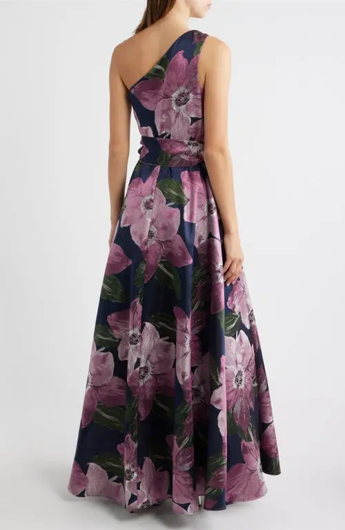 Eliza J Floral Print One-shoulder Ballgown