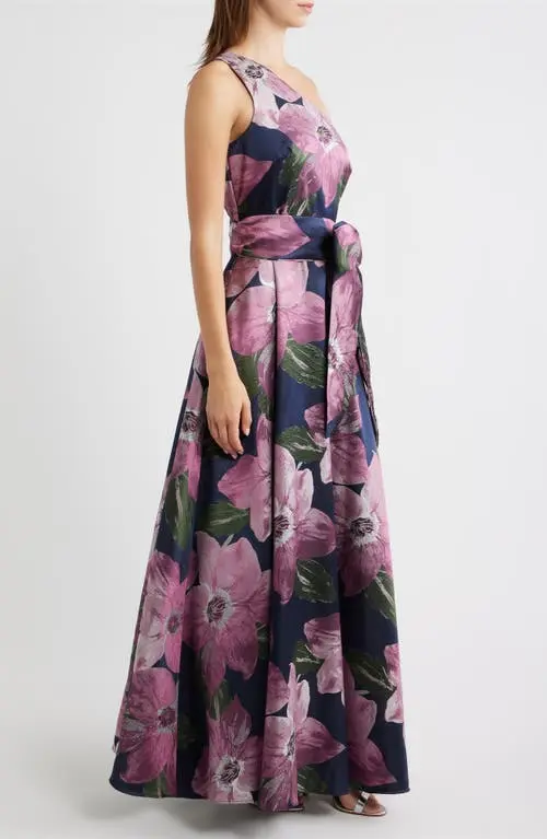 Eliza J Floral Print One-shoulder Ballgown