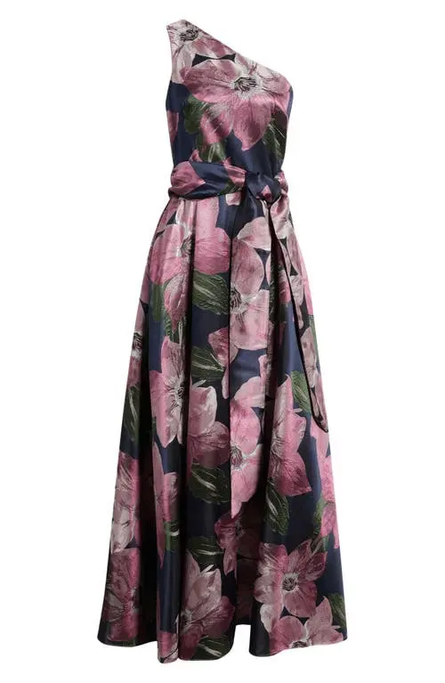 Eliza J Floral Print One-shoulder Ballgown