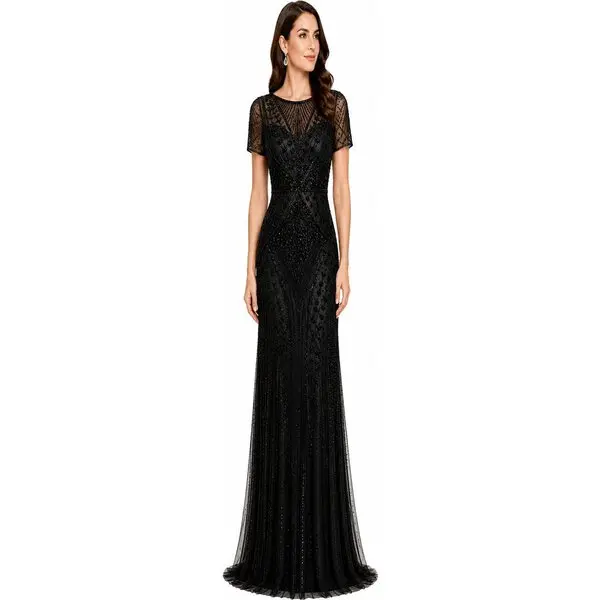 LARA NEW YORK High Neck Beaded Gown