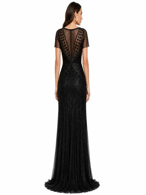 LARA NEW YORK High Neck Beaded Gown