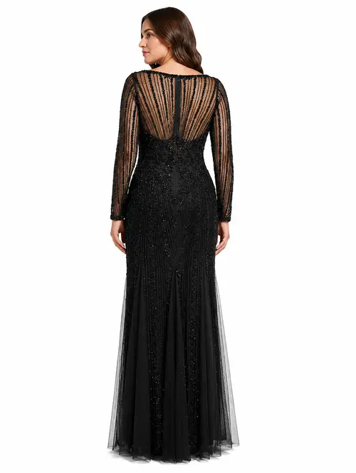 LARA NEW YORK High Neck Beaded Gown - Black