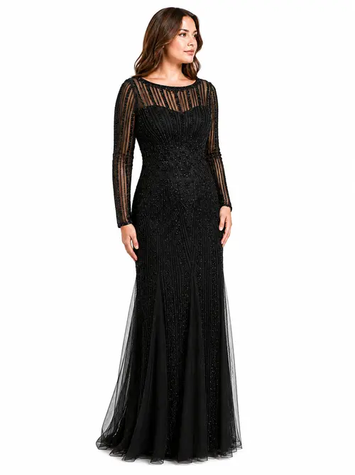 LARA NEW YORK High Neck Beaded Gown - Black