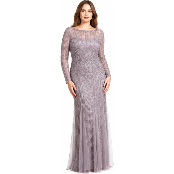 LARA NEW YORK High Neck Beaded Gown - Lilac