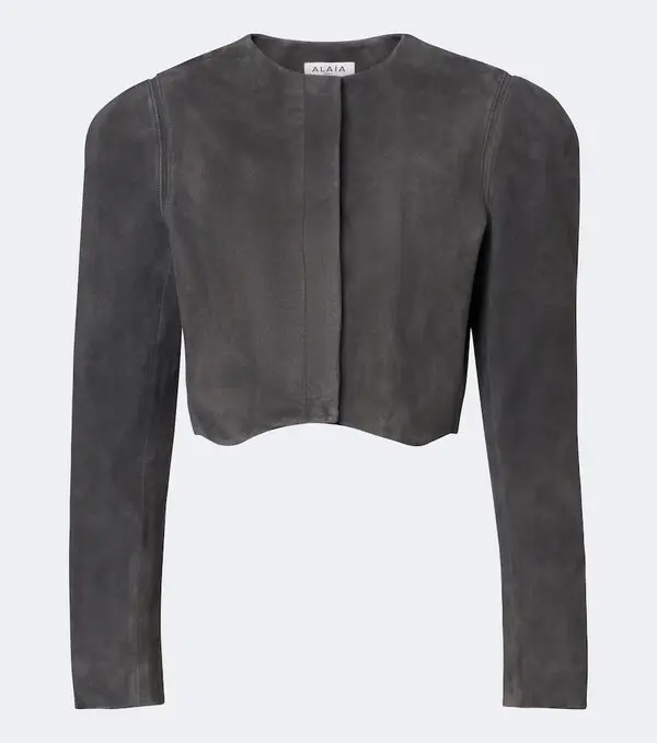 Alaïa Cropped Suede Jacket - Grey