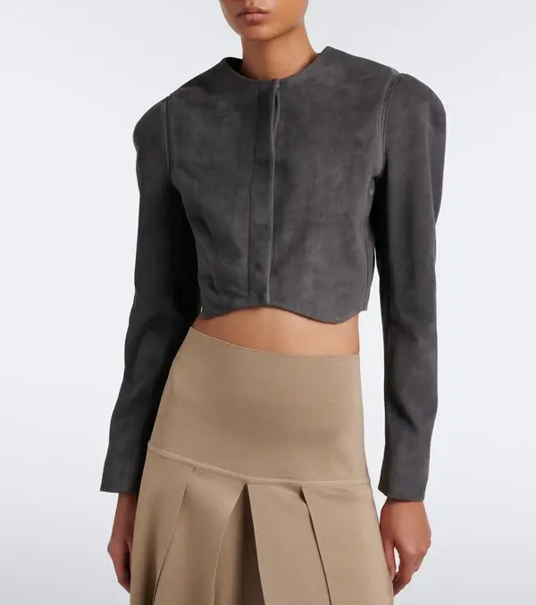 Alaïa Cropped Suede Jacket - Grey