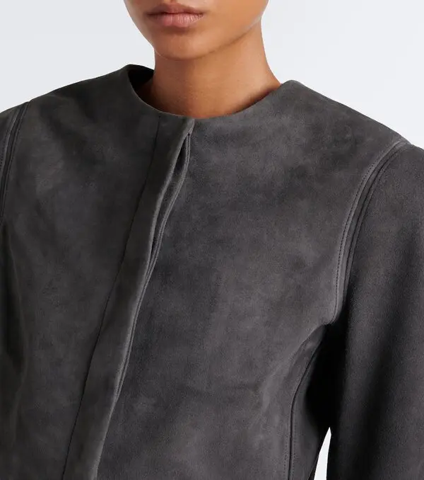 Alaïa Cropped Suede Jacket - Grey