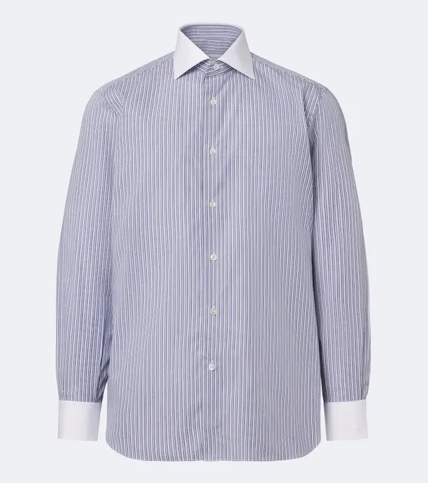 Brioni William Striped Cotton Poplin Shirt - White
