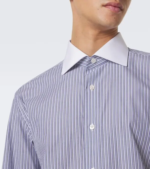 Brioni William Striped Cotton Poplin Shirt - White