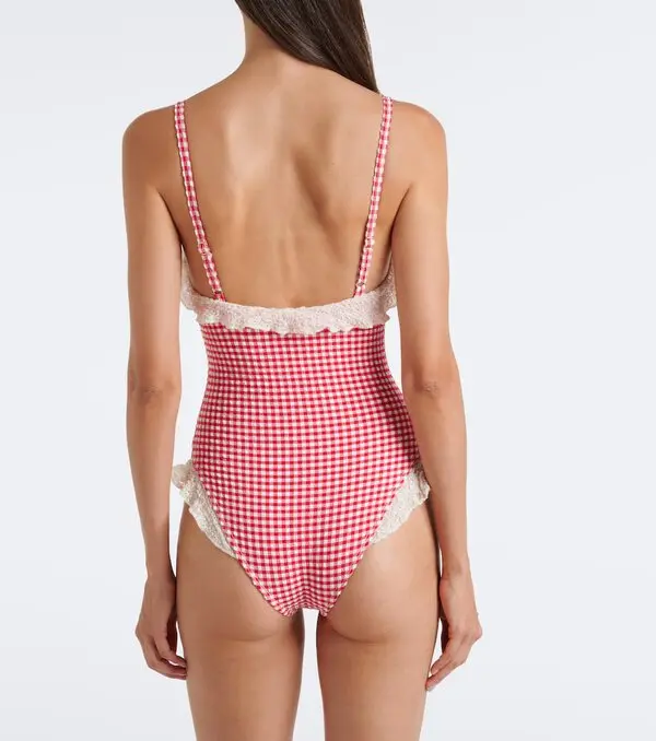 MONTCE Jacelyn Gingham Ruffled One Piece Swimsuit