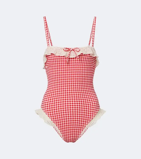MONTCE Jacelyn Gingham Ruffled One Piece Swimsuit - Red