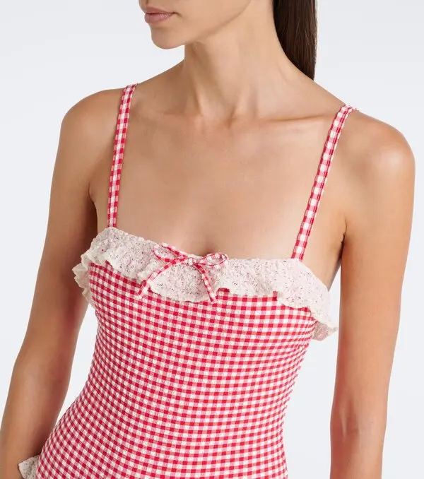 MONTCE Jacelyn Gingham Ruffled One Piece Swimsuit - Red