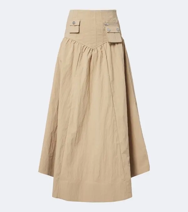 GANNI Gathered Cotton-blend Maxi Skirt - Beige
