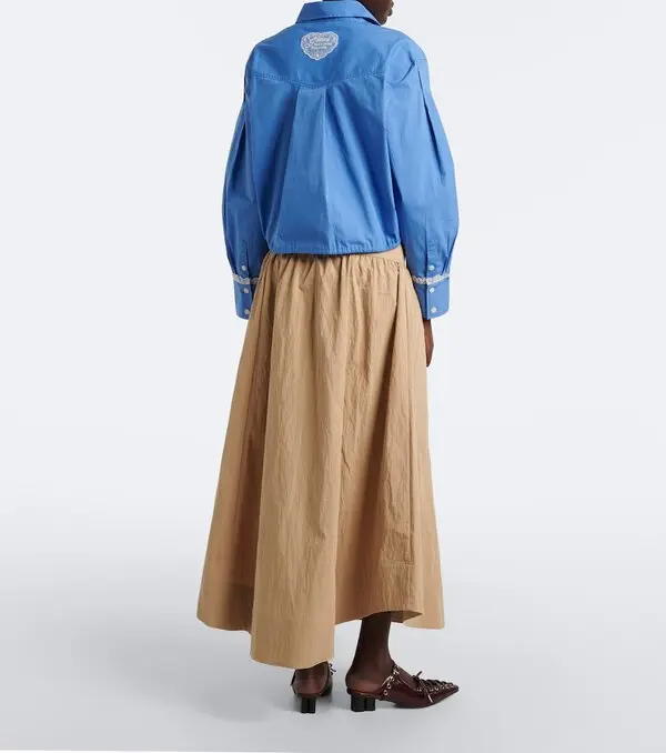 GANNI Gathered Cotton-blend Maxi Skirt