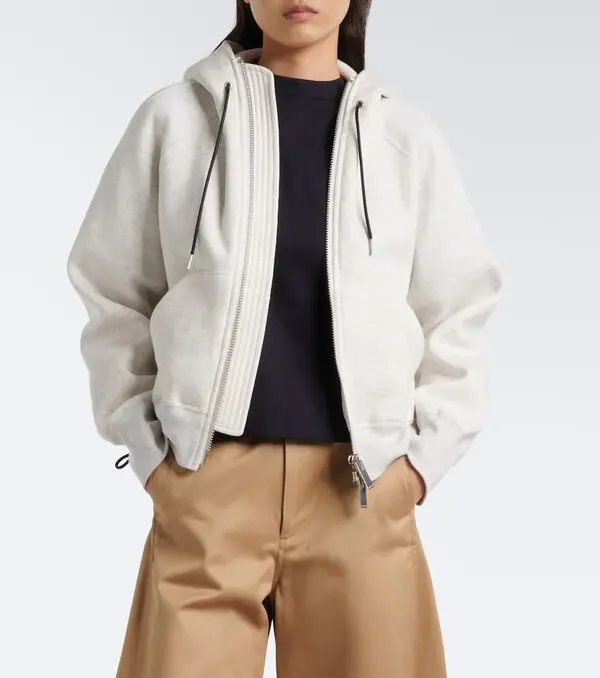 Sacai Cotton Jersey Zip-up Hoodie - Grey