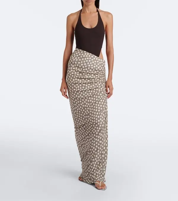 Alaïa Gathered Polka-dot Maxi Skirt - Grey