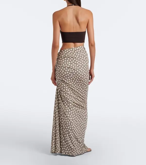 Alaïa Gathered Polka-dot Maxi Skirt - Grey