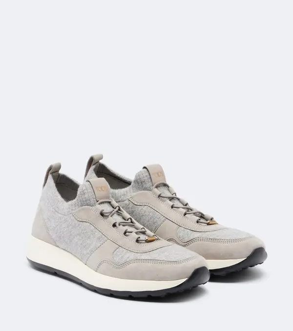 TOD'S Suede-trimmed Sneakers - Grey