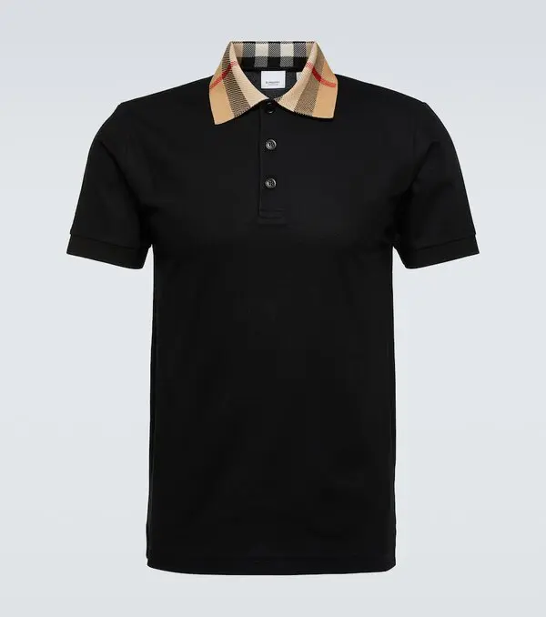Burberry Check Cotton Piqué Polo Shirt - Black