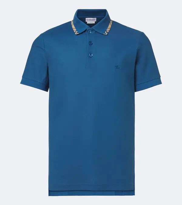 Burberry Check Cotton Piqué Polo Shirt - Blue