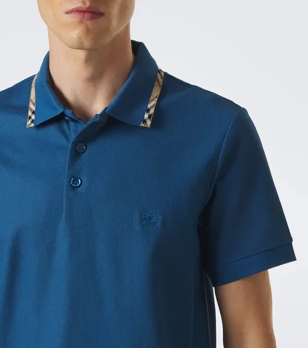 Burberry Check Cotton Piqué Polo Shirt - Blue