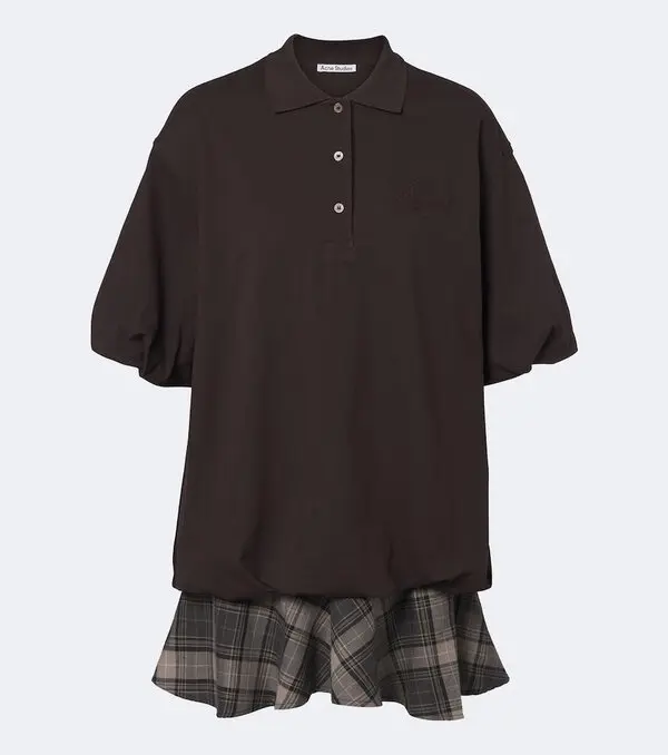 Acne Studios Checked Layered Cotton-blend Polo Dress - Brown