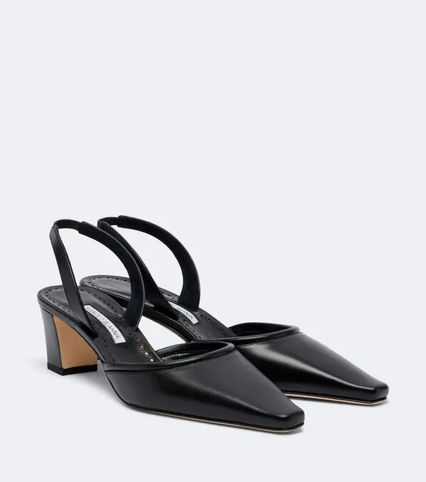 Manolo Blahnik Vendona Leather Slingback Pumps - Black