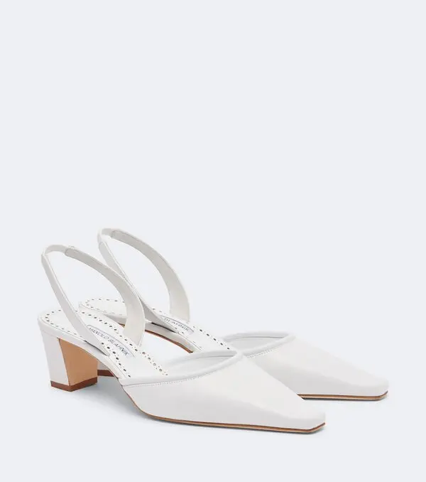 Manolo Blahnik Vendona Leather Slingback Pumps - White