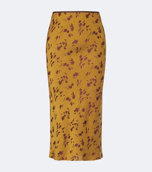 Dries Van Noten Floral Print Midi Skirt - Yellow