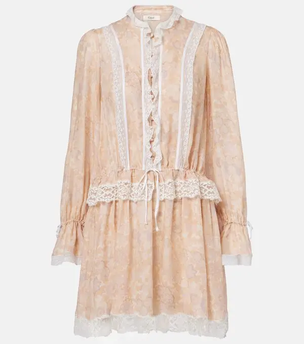 Chloé Floral Silk Charmeuse Mini Dress - Pink