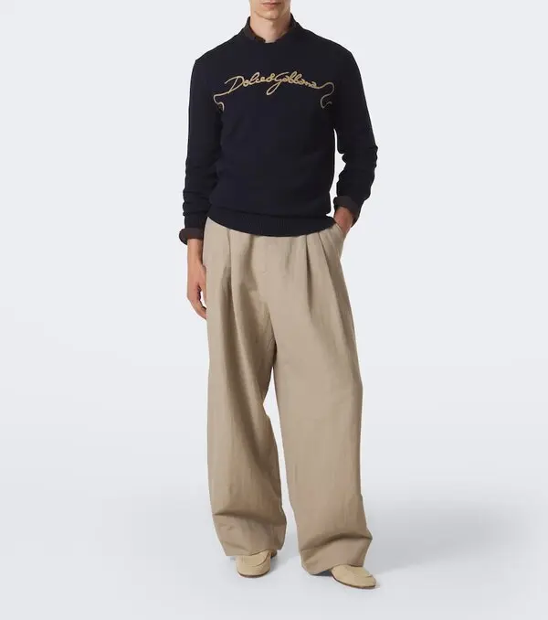 Dolce & Gabbana Embroidered Virgin Wool Crew Neck Sweater