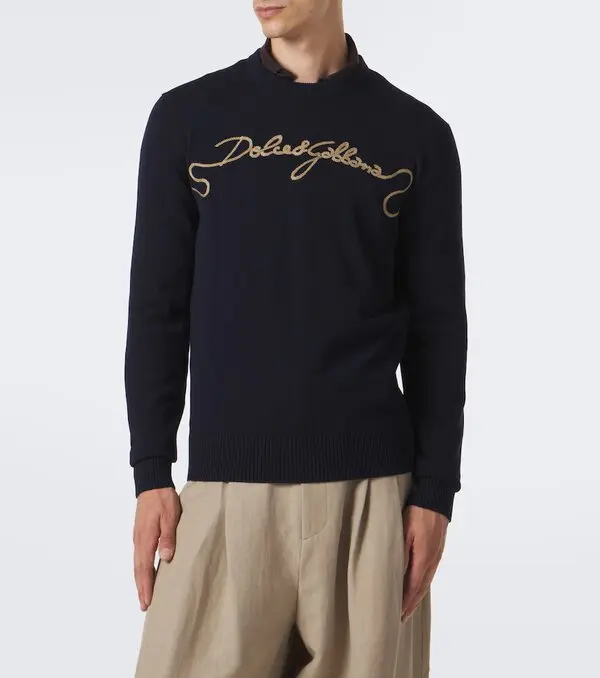 Dolce & Gabbana Embroidered Virgin Wool Crew Neck Sweater