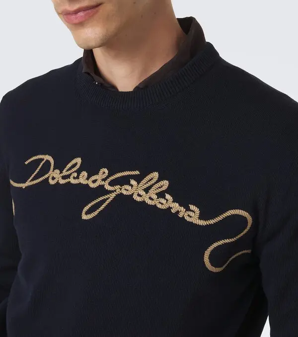 Dolce & Gabbana Embroidered Virgin Wool Crew Neck Sweater