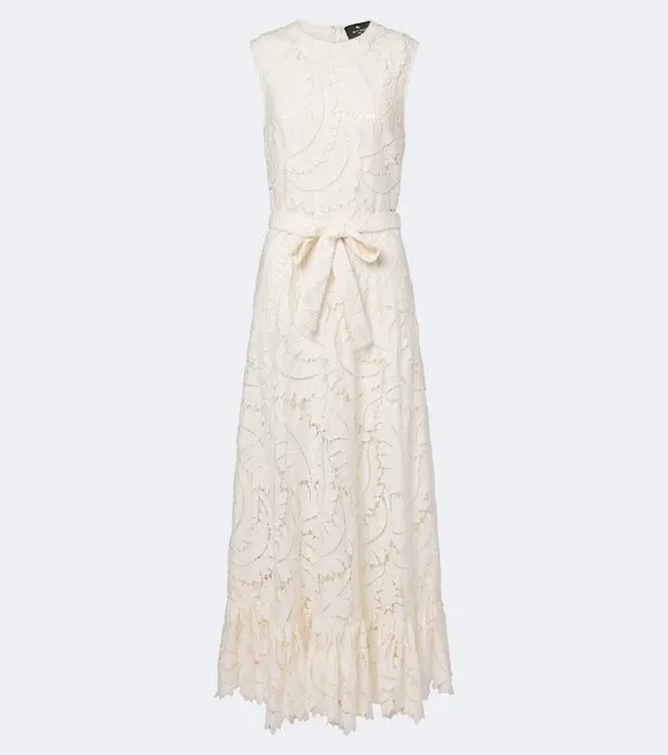 Etro Belted Giupure Lace Maxi Dress - White