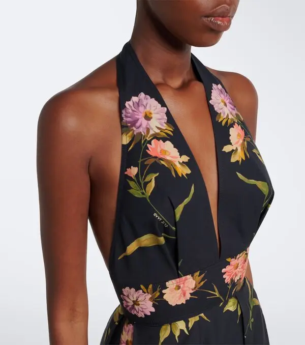 Elie Saab Floral Pleated Cotton Poplin Maxi Dress - Blue