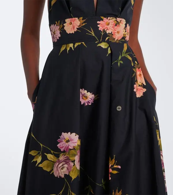 Elie Saab Floral Pleated Cotton Poplin Maxi Dress - Blue
