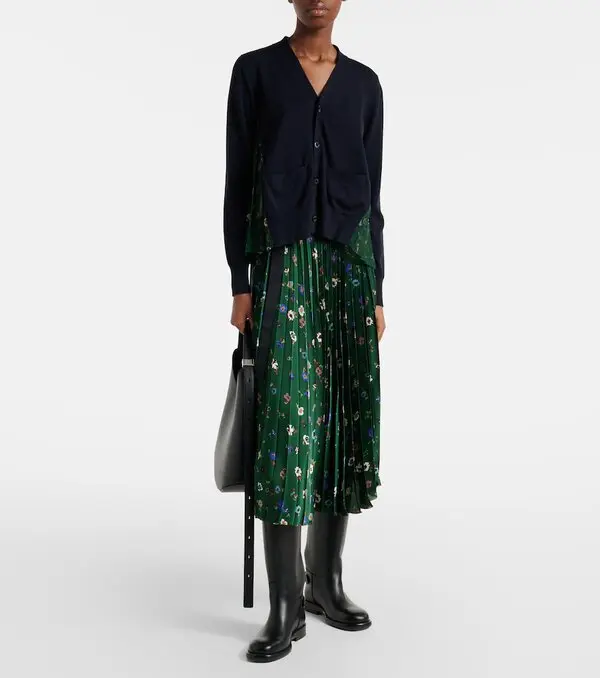 Sacai Floral Cotton Cardigan - Blue