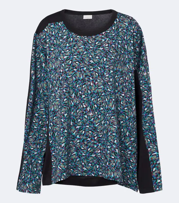 Dries Van Noten Printed Cotton Jersey Top - Blue