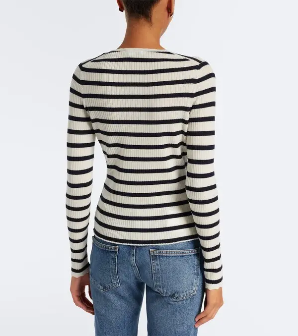 Veronica Beard Anwin Striped Merino Wool Cardigan - White