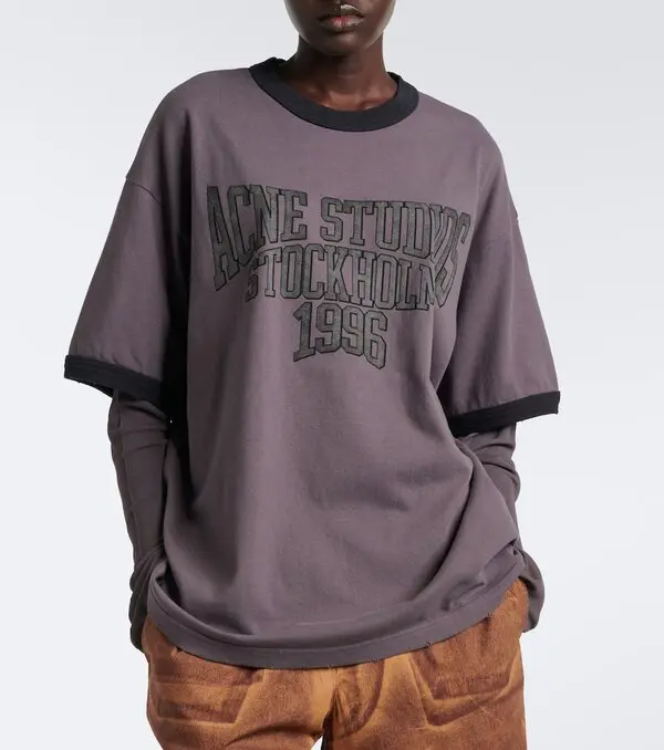 Acne Studios Layered Printed Cotton T-shirt - Grey