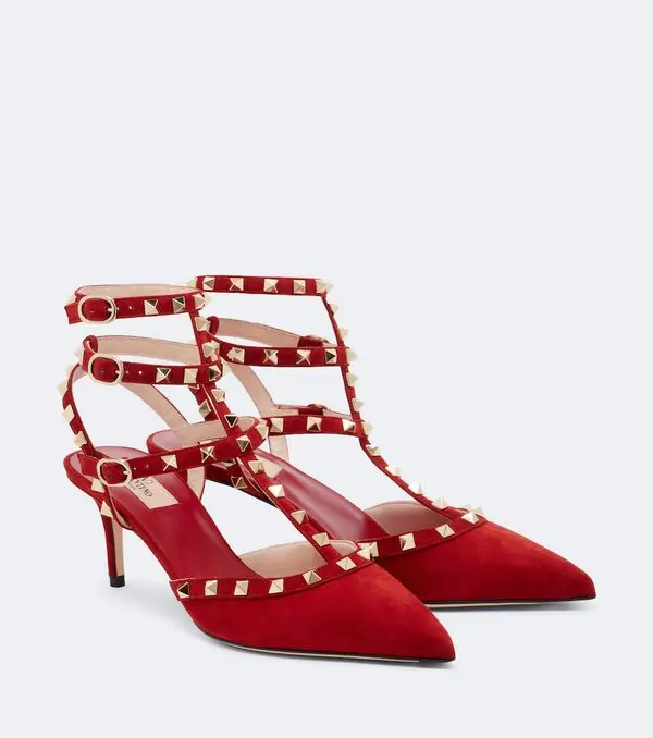 Valentino Garavani Rockstud Suede Pumps - Red