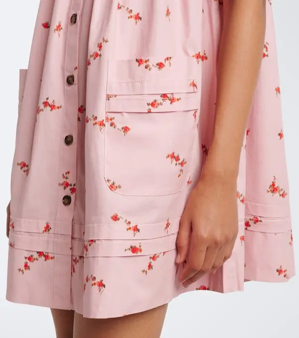 GANNI Floral Ruffled Cotton-blend Poplin Mini Dress