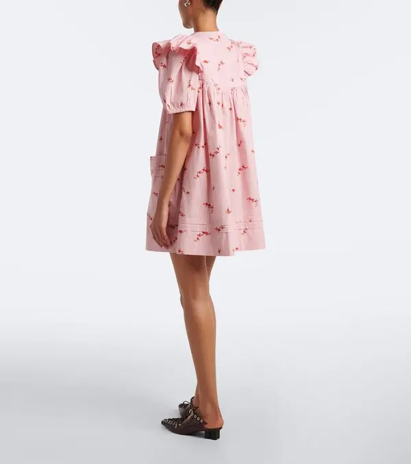 GANNI Floral Ruffled Cotton-blend Poplin Mini Dress