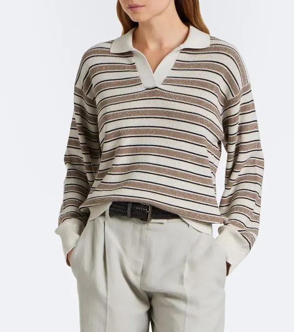 Brunello Cucinelli Striped Cotton-blend Polo Sweater