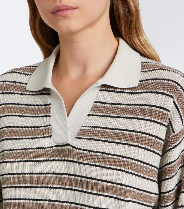 Brunello Cucinelli Striped Cotton-blend Polo Sweater