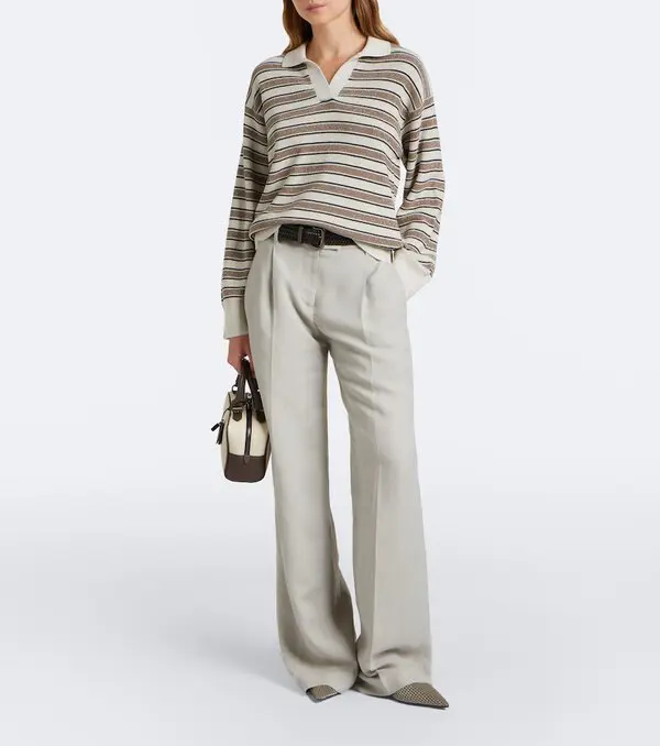 Brunello Cucinelli Striped Cotton-blend Polo Sweater